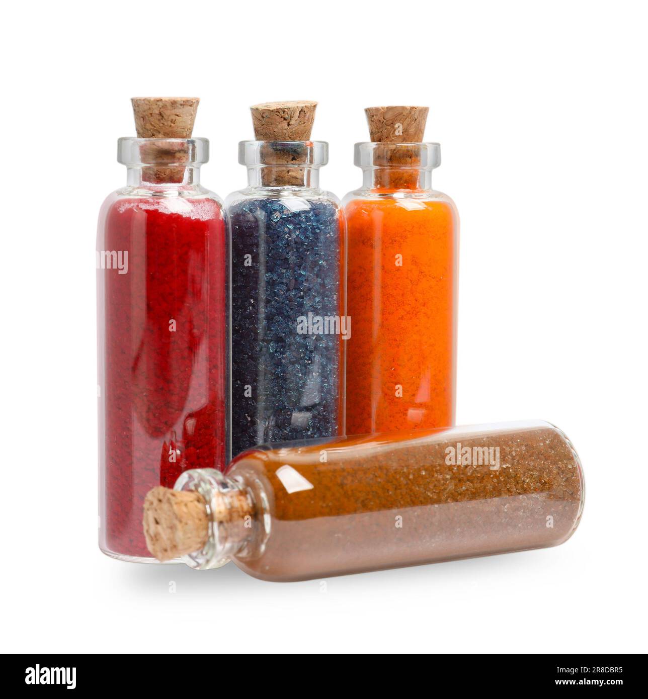 Glass bottles of different food coloring isolated on white Stock Photo ...