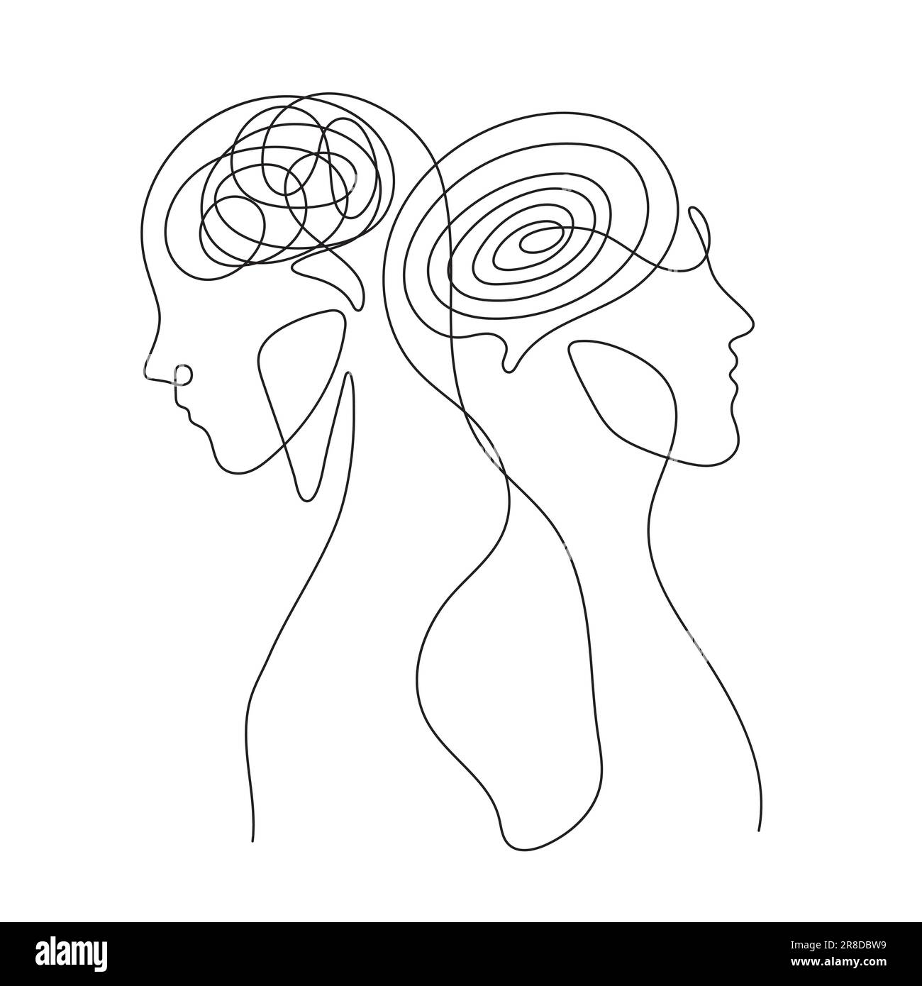 bipolar disorders two human brains two personality in continuous line ...