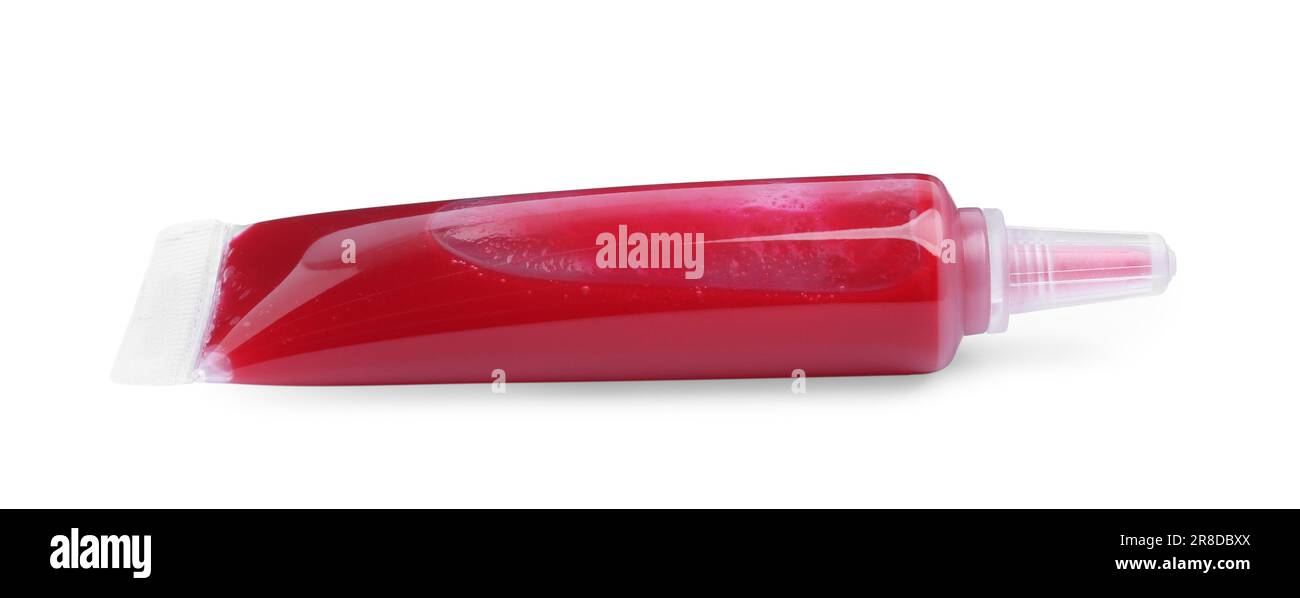 Tube with red food coloring on white background Stock Photo - Alamy