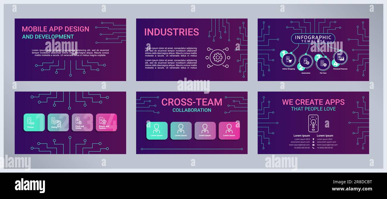 Mobile app design and development presentation templates set Stock ...