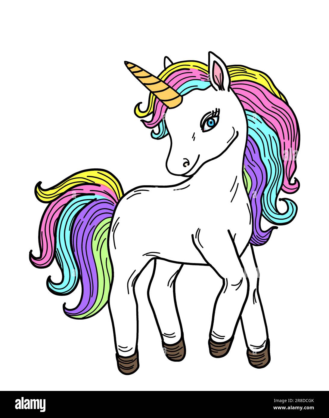 A white unicorn with colorful rainbow haired isolated on white ...