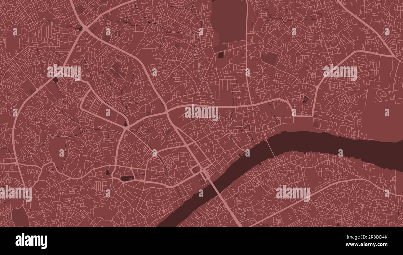 Detailed map poster of Palembang city administrative area. Red skyline ...