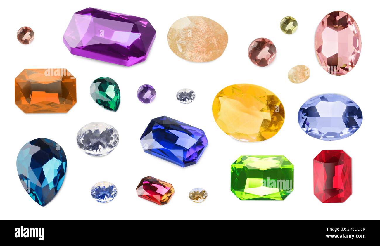 Set of beautiful gemstones on white background Stock Photo - Alamy