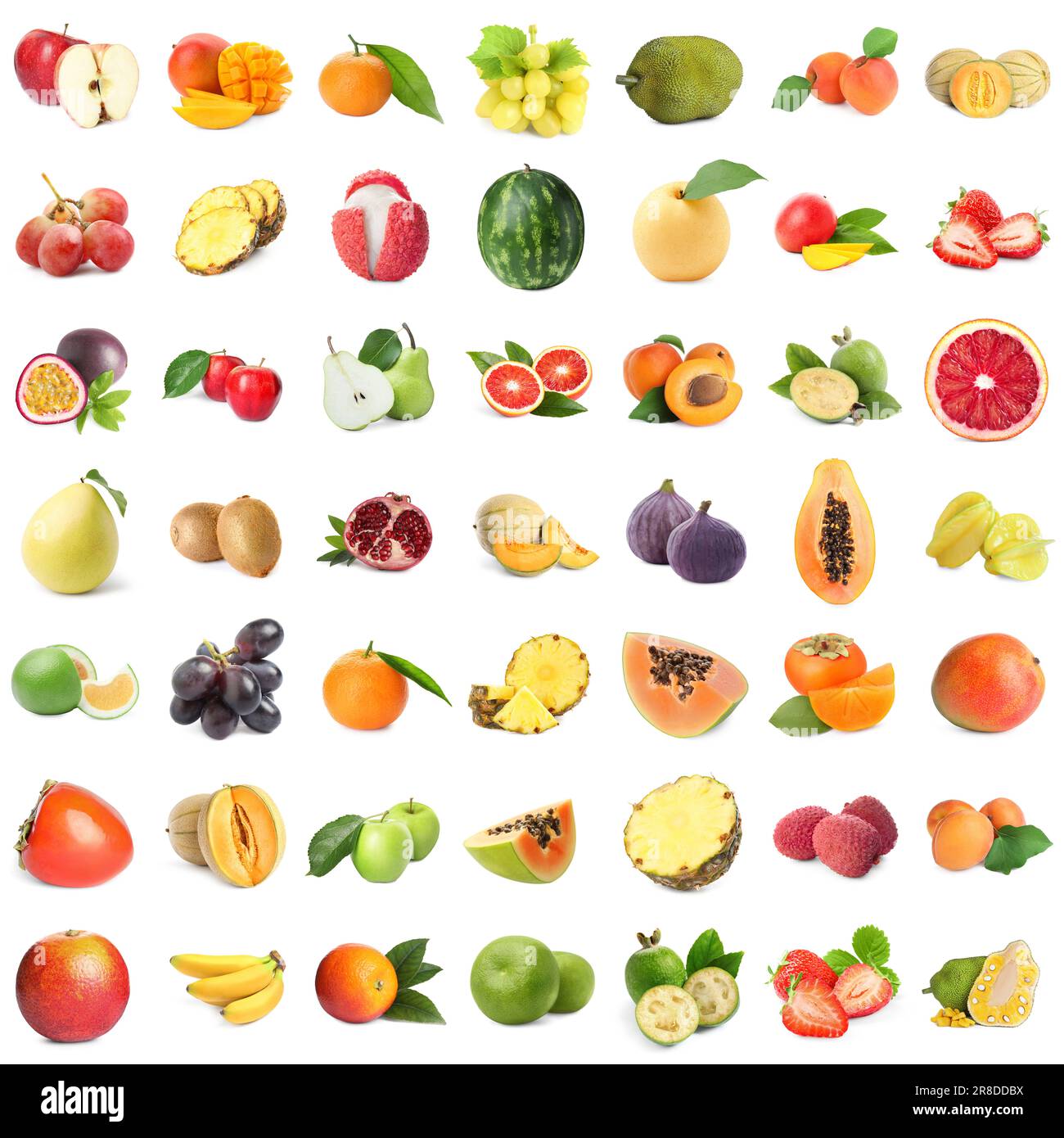 Collage of different fresh fruits on white background Stock Photo - Alamy