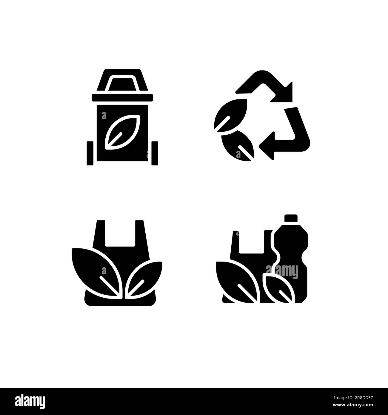 Plastic waste recycling black glyph icons set on white space Stock ...