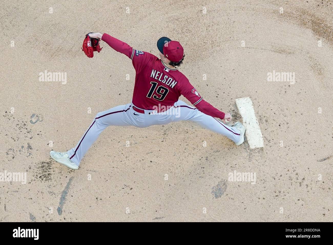 Arizona Diamondbacks starting pitcher Ryne Nelson throws during the first inning of a baseball ...