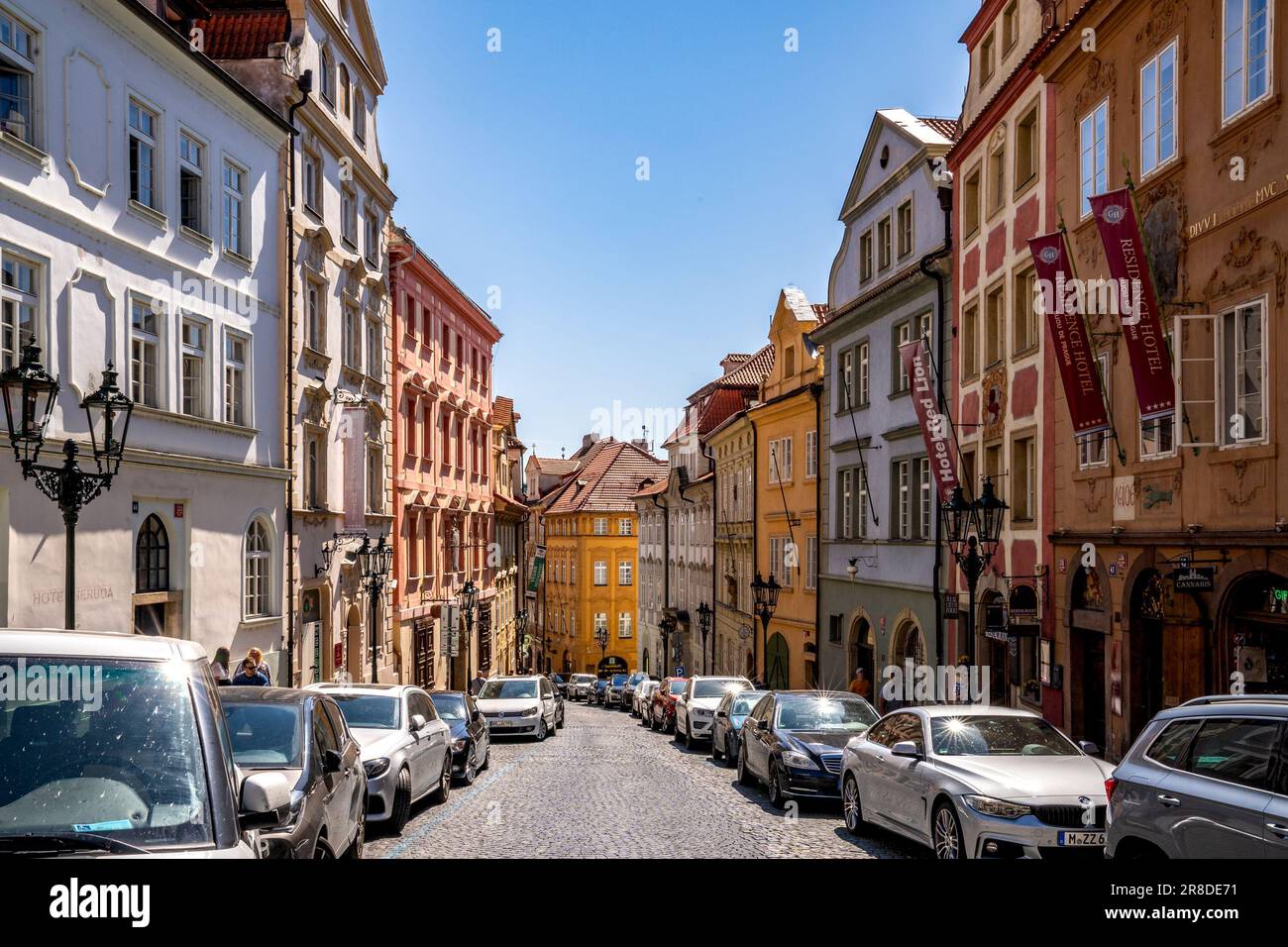 Prague, Bohemia - CZ– June 3, 2023 Vertical view of picturesque Nerudova street (Royal Way), a ...
