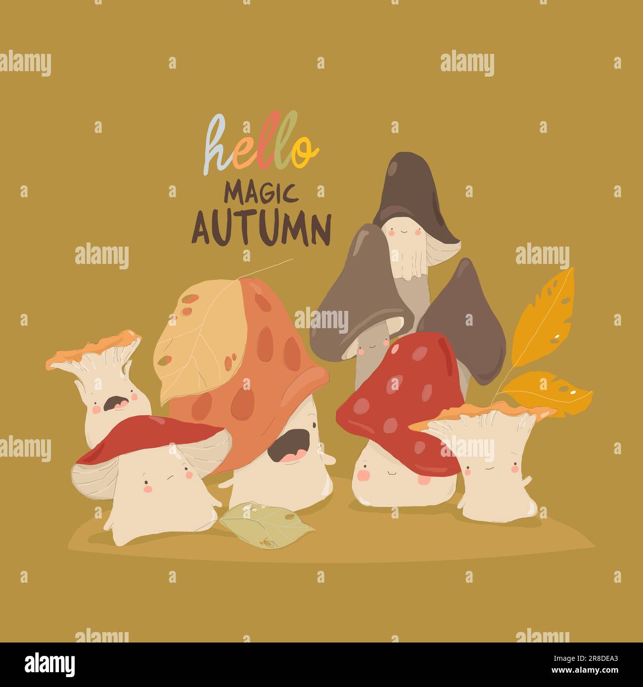 Group of Cartoon Funny Mushrooms. Hello Autumn Stock Vector Image & Art ...