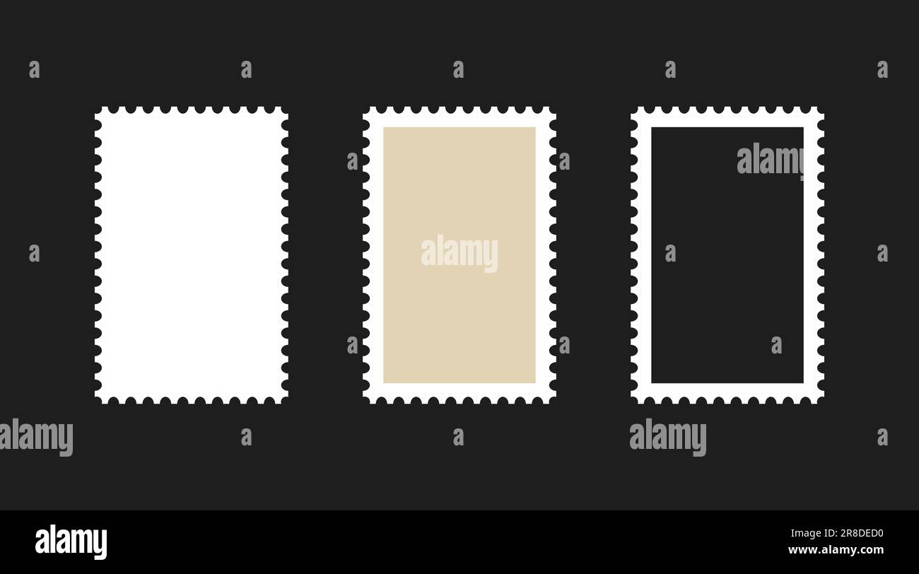 Postage stamp frames set. Empty border template for postcards and letters. Blank rectangle and ...