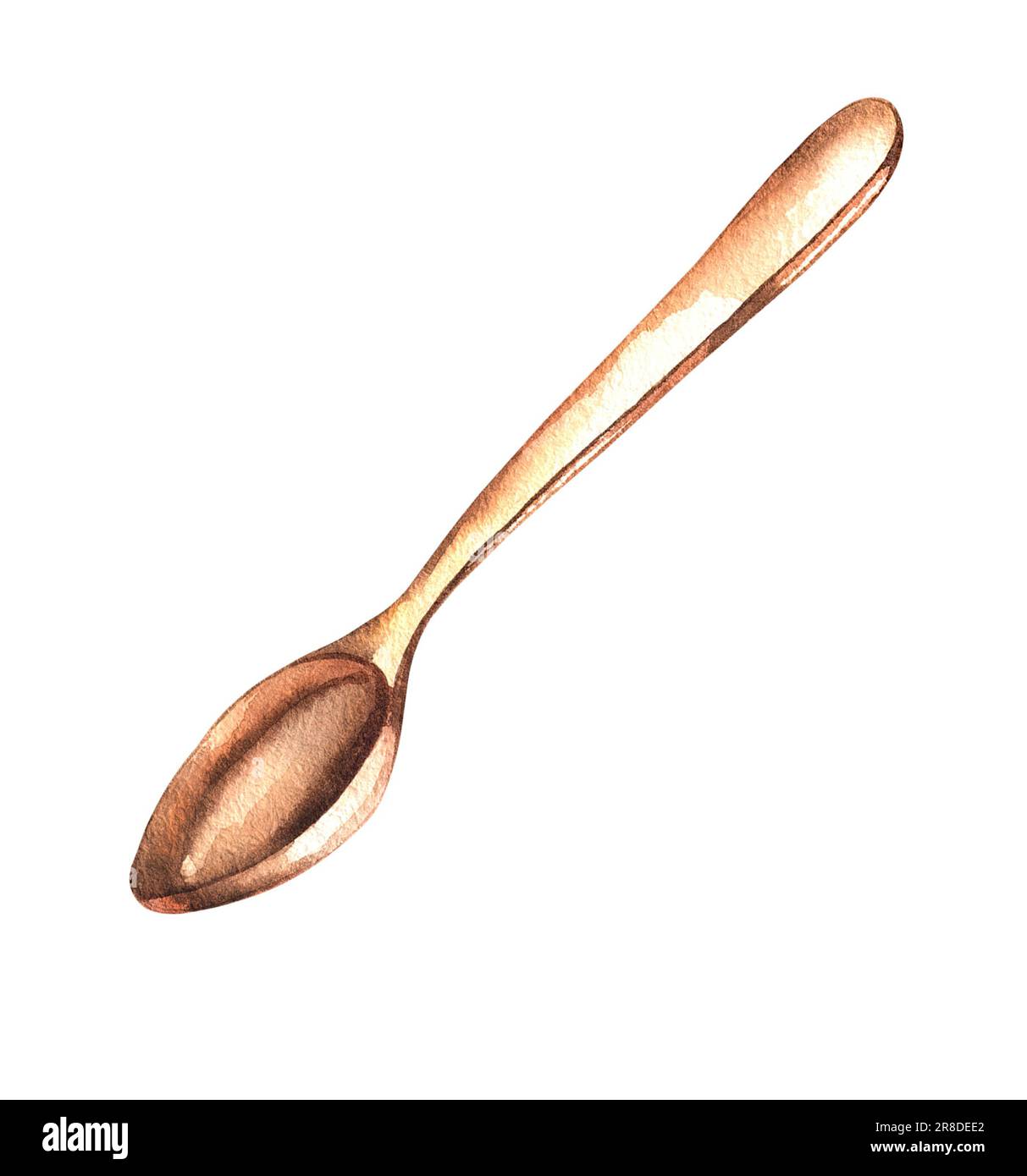 Copper teaspoon isolated on white background. Watercolor kitchen ...