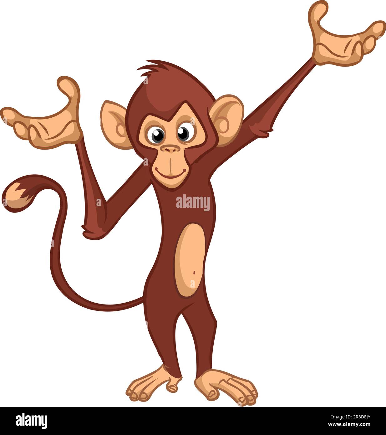 Cartoon monkey chimpanzee waving hands. Vector illustration of happy ...
