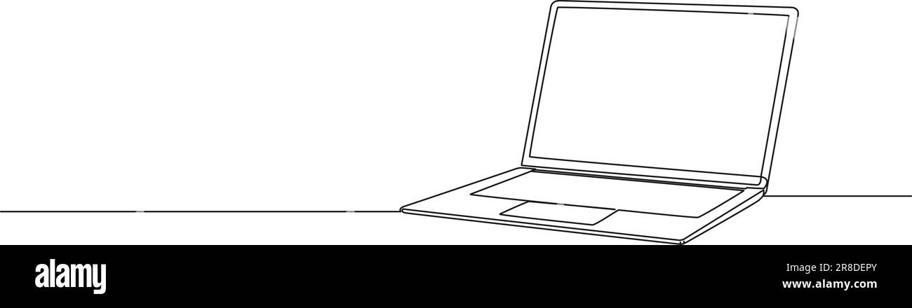 continuous single line drawing of laptop computer, line art vector ...