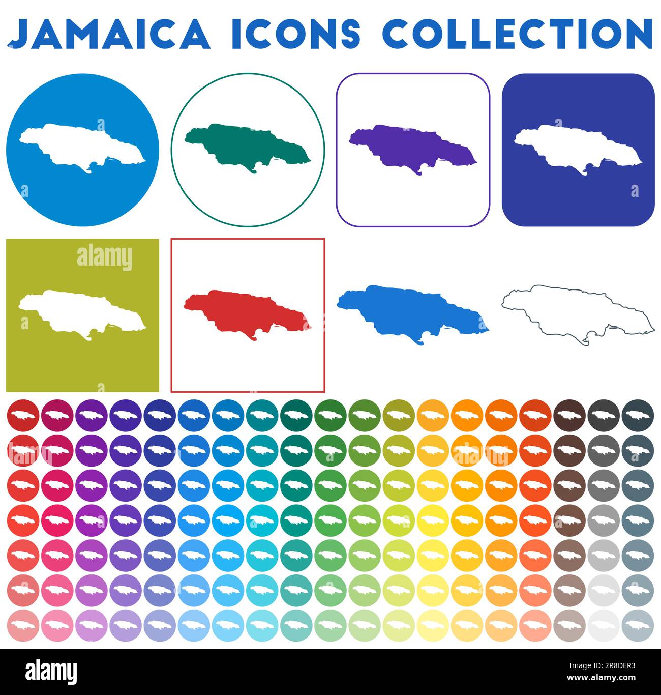 Jamaica icons collection. Bright colorful trendy map icons. Modern ...