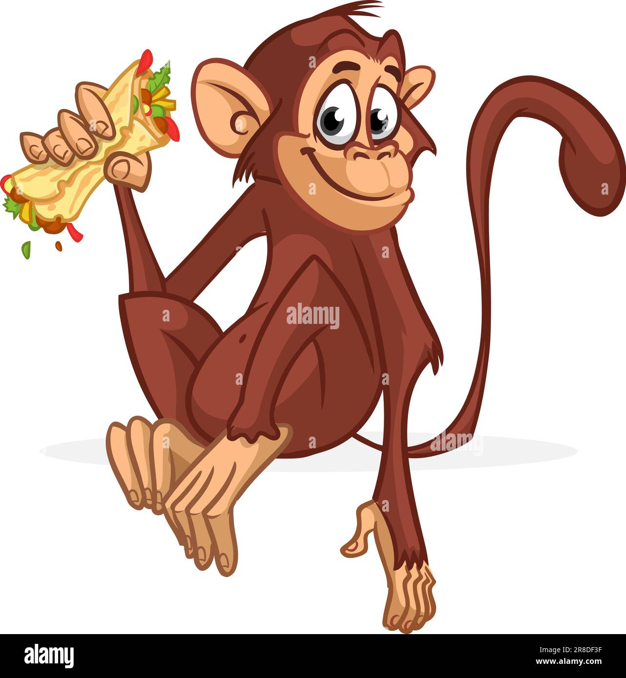 Cartoon funny monkey chimpanzee holding falafel or kebab in his hands ...