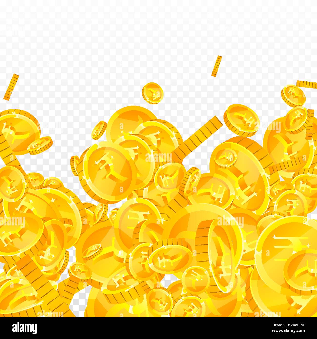 Indian rupee coins falling. Scattered gold INR coins. India money ...