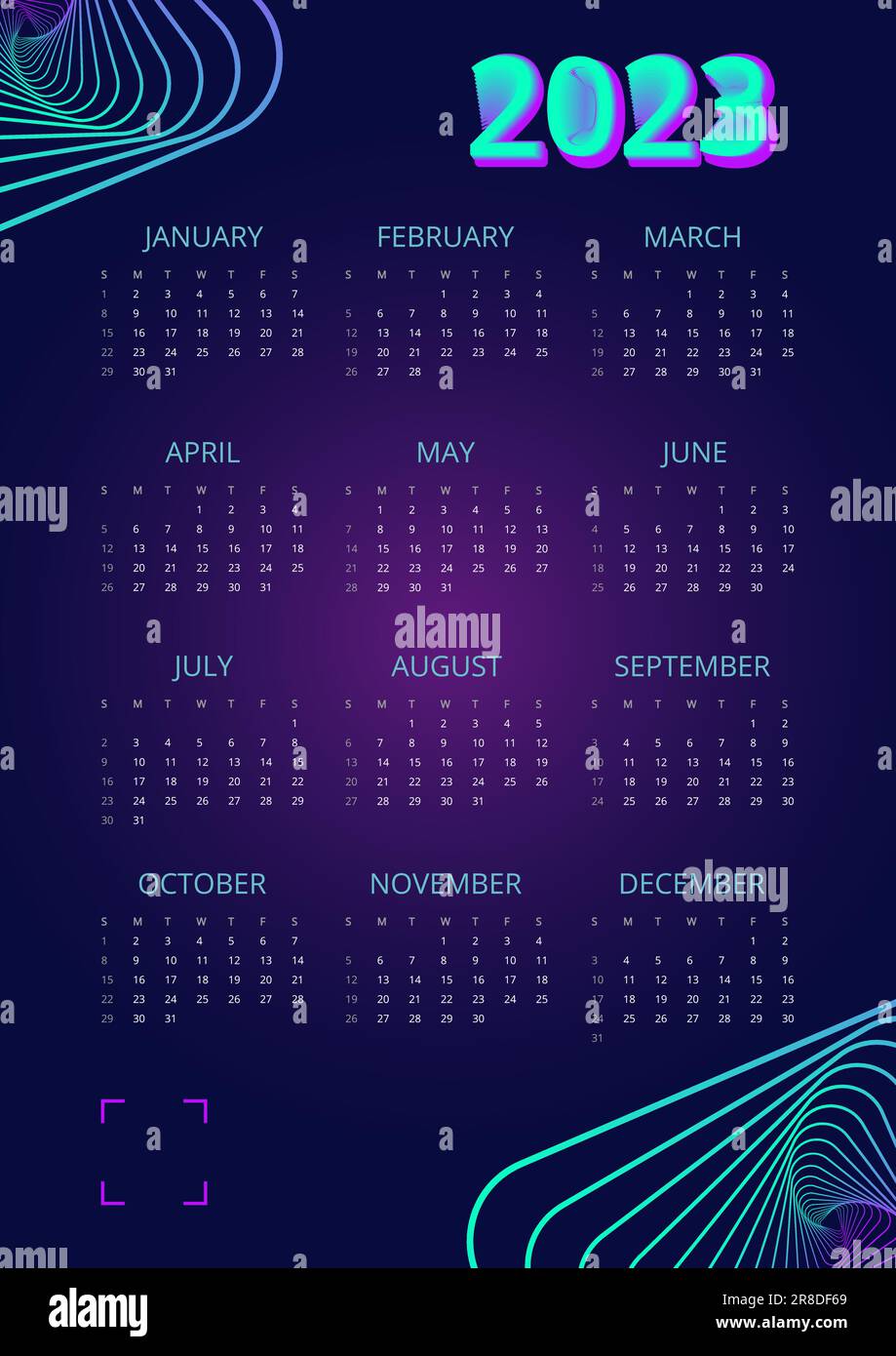 Futuristic science dark purple wall calendar design template for 2023 ...