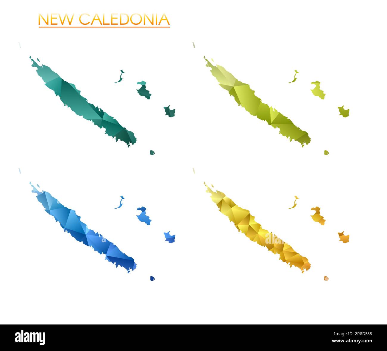 Set of vector polygonal maps of New Caledonia. Bright gradient map of ...