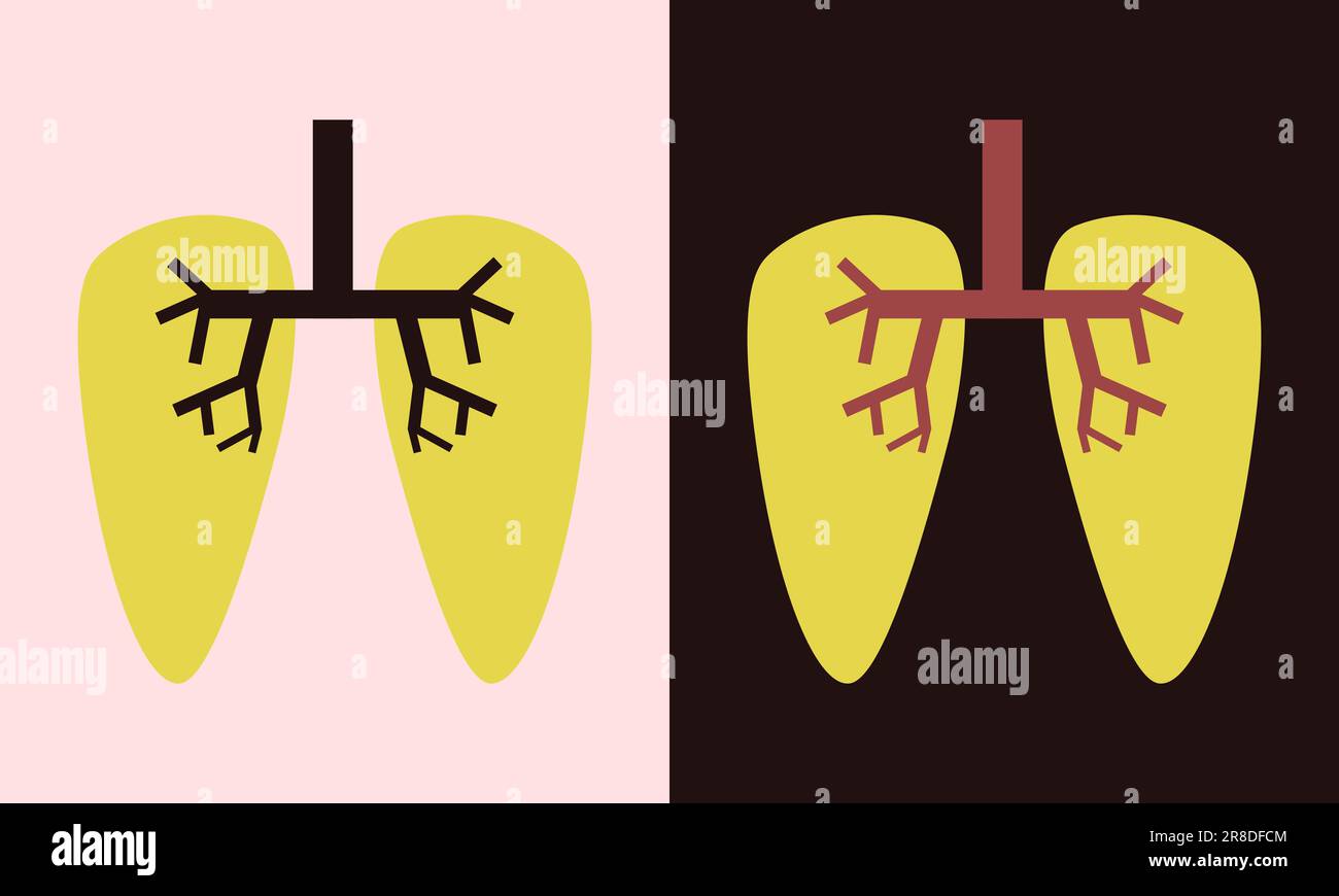 minimal cartoon drawing of human lungs on light and dark background ...