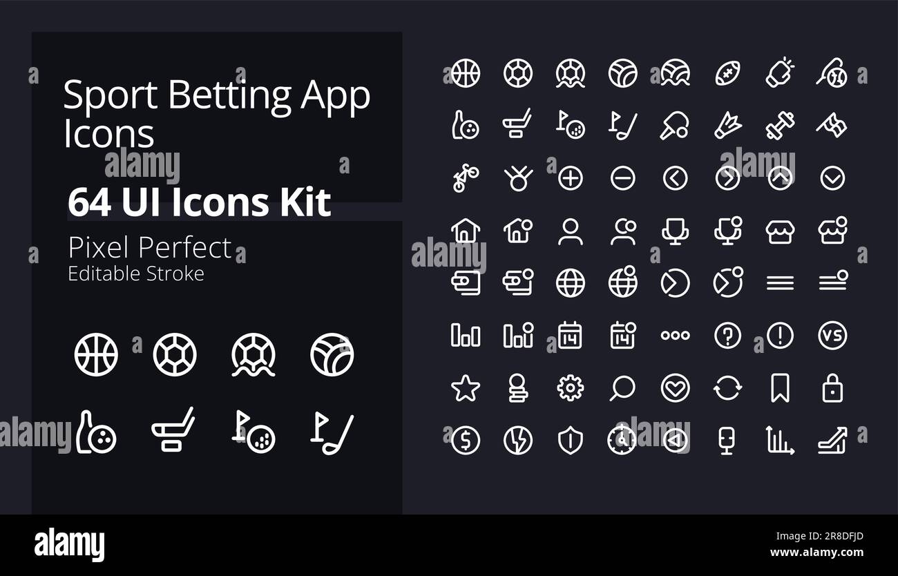 Sport betting online pixel perfect white linear ui icons kit for dark ...