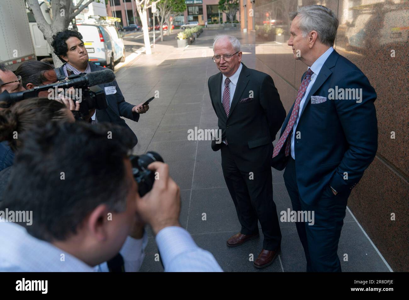 Joined by his lawyer, Randall Miller, right, attorney John Eastman, the ...