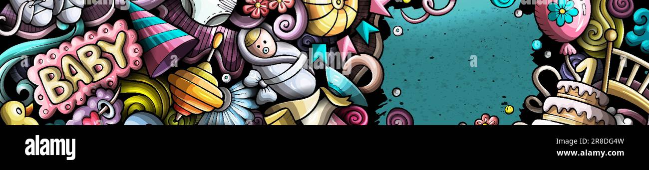 Baby doodle banner. Cartoon vector detailed header. Illustration with ...