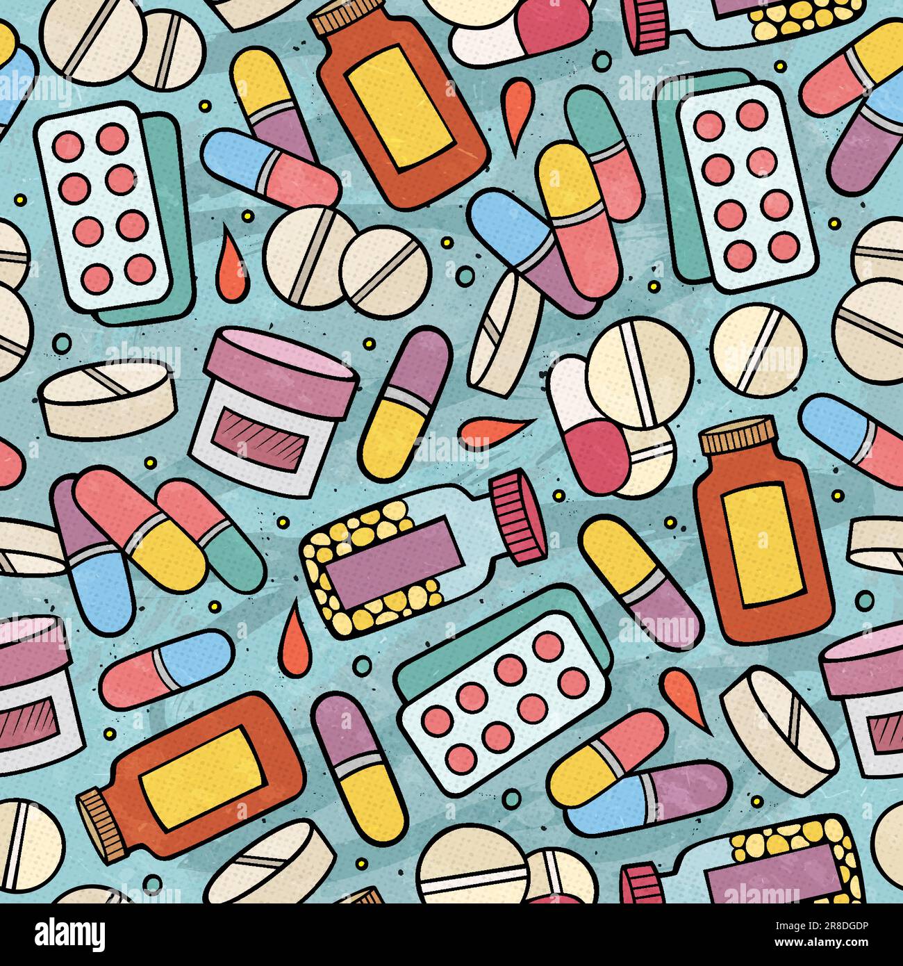 Cartoon cute doodles hand drawn Medicine seamless pattern. Colorful ...