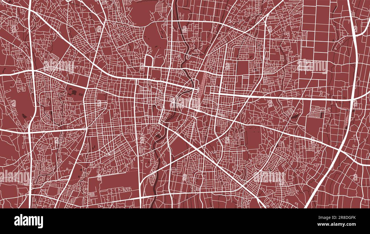 Red vector map of Utsunomiya, Japan. Urban city road map poster ...