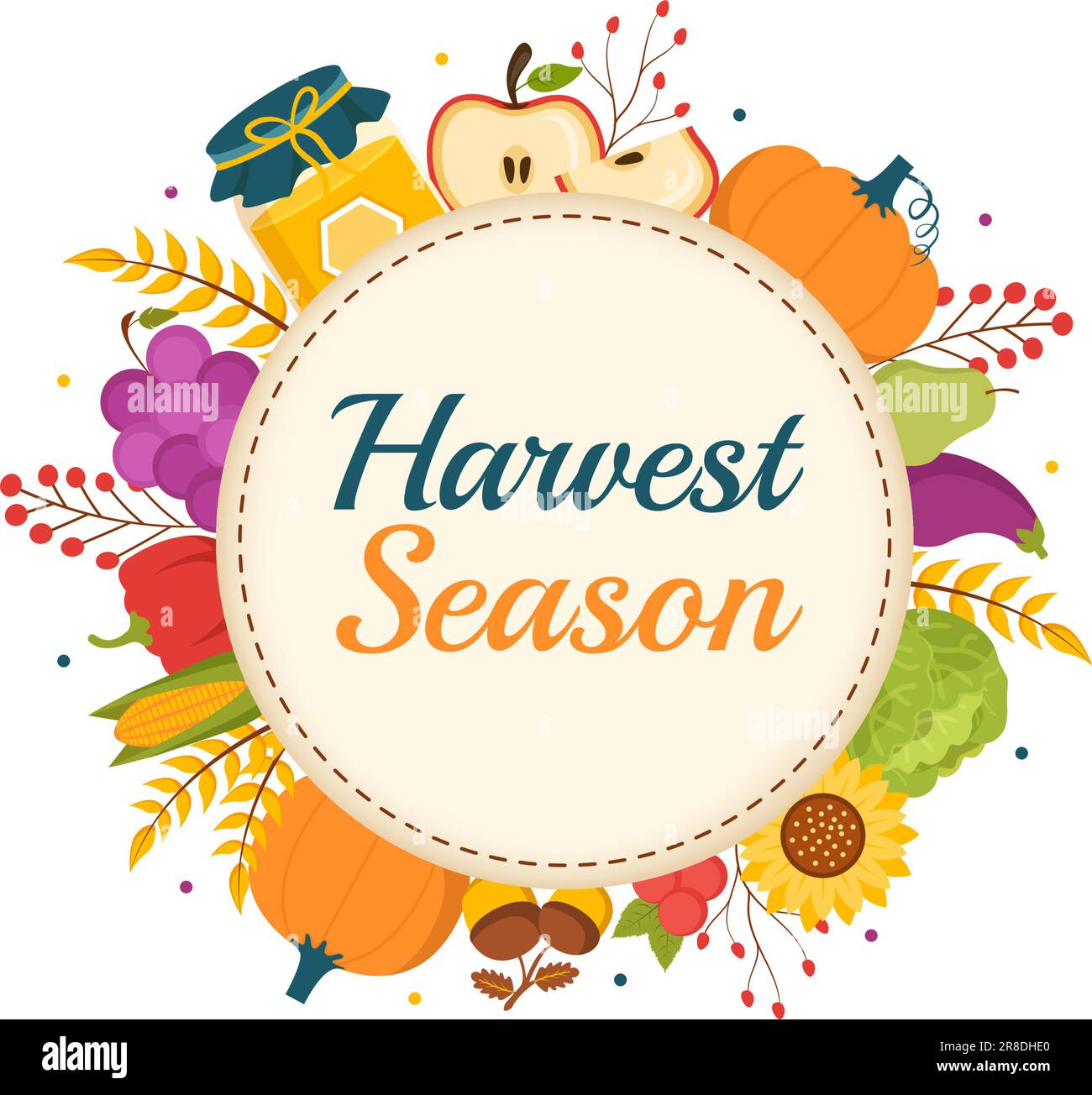 Harvest Season Vector Illustration with Autumn of Pumpkins and Seasonal ...