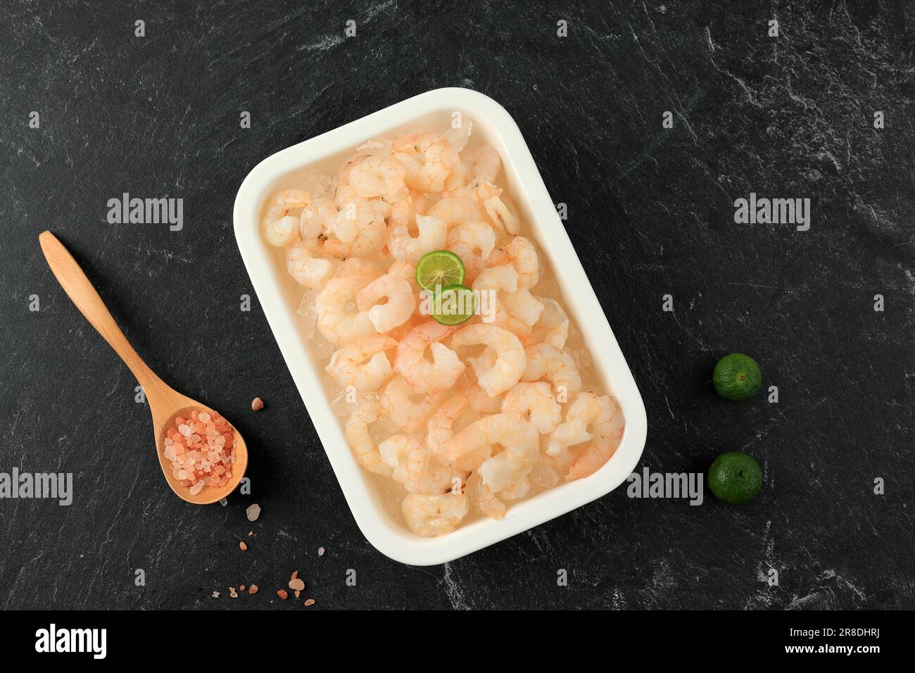 Top View Frozen Peeled Shrimp on Black Marble Table Stock Photo - Alamy