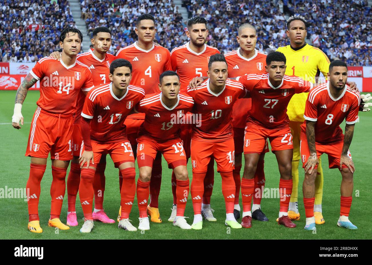 Suita, Japan. 20th June, 2023. Peru's national team squad pose for ...