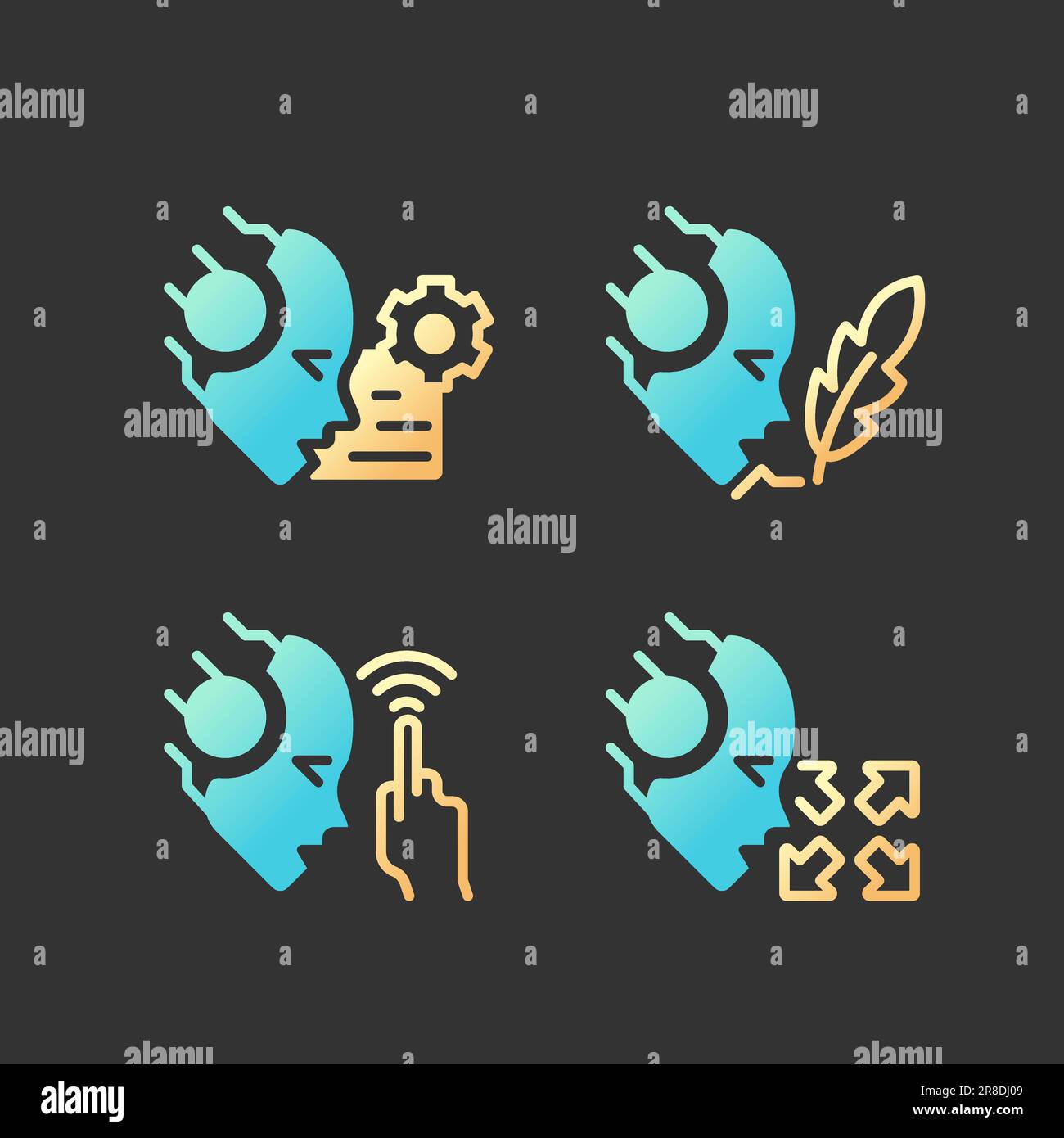 Artificial intelligence capabilities gradient glyph icons set with ...