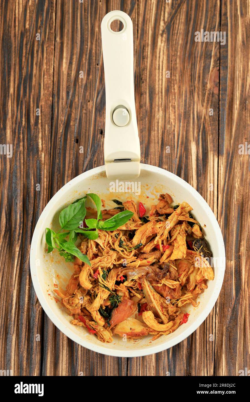 Ayam Suwir RIca, Spicy Shredded Chicken with Sweet Basil Leaf Stock ...