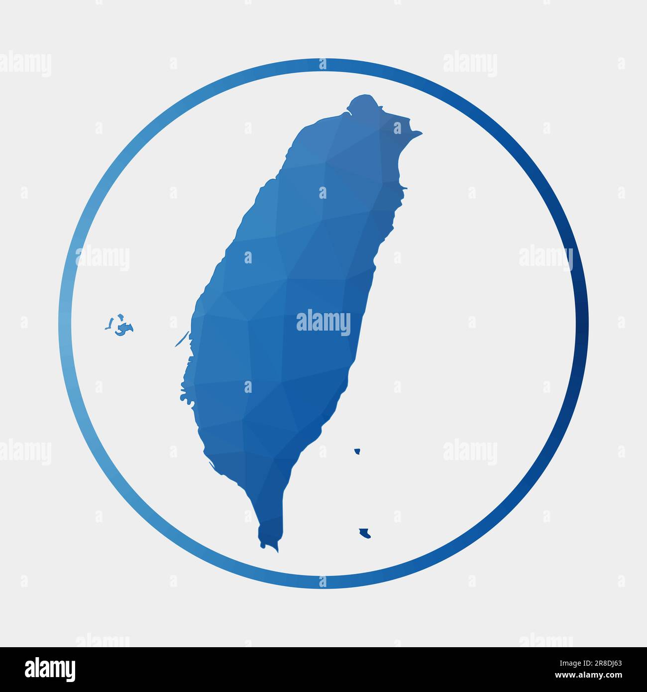 Taiwan icon. Polygonal map of the country in gradient ring. Round low ...
