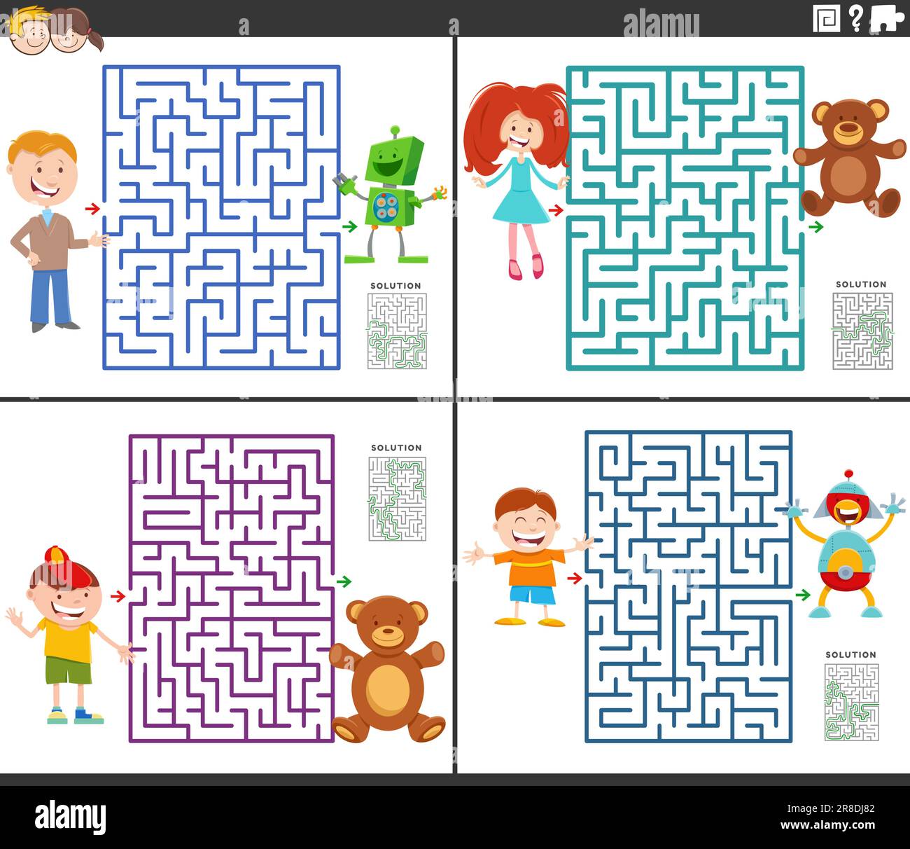Cartoon illustration of educational maze puzzle games set with children ...