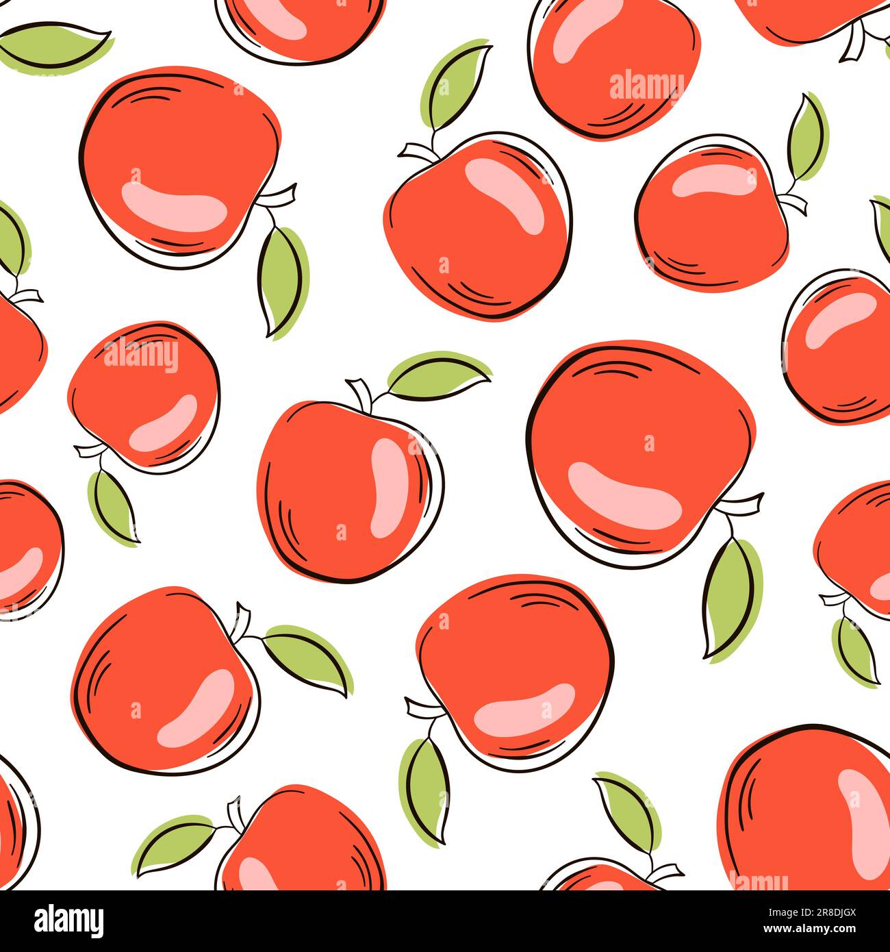 Apple seamless pattern. Hand drawn fresh apple. Vector sketch ...