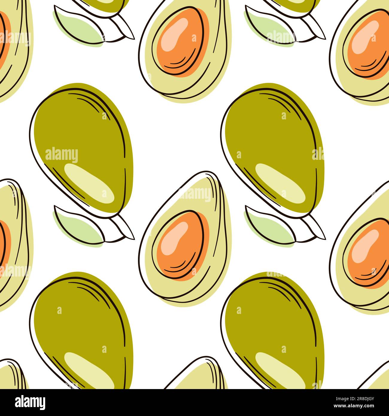 Avocado fruits seamless pattern hand drawn style. Sketch of a whole ...