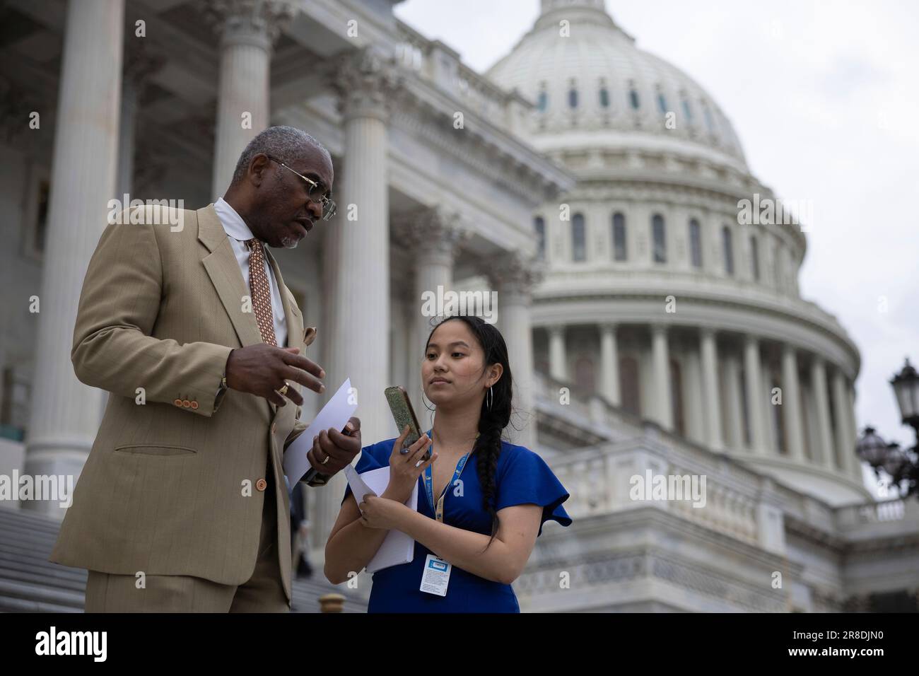 Rep. Gregory Meeks (D-N.Y.) speaks with a reporter outside the U.S ...