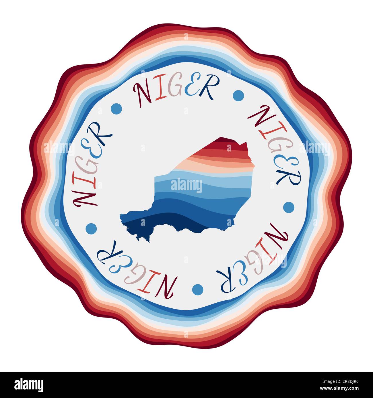 Niger badge. Map of the country with beautiful geometric waves and ...