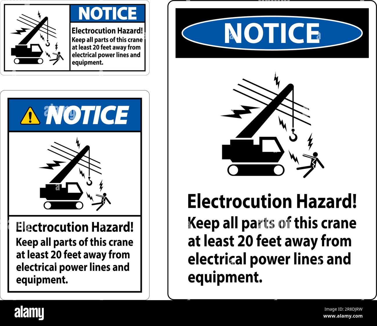 Notice Sign Electrocution Hazard, Keep All Parts Of This Crane At Least ...