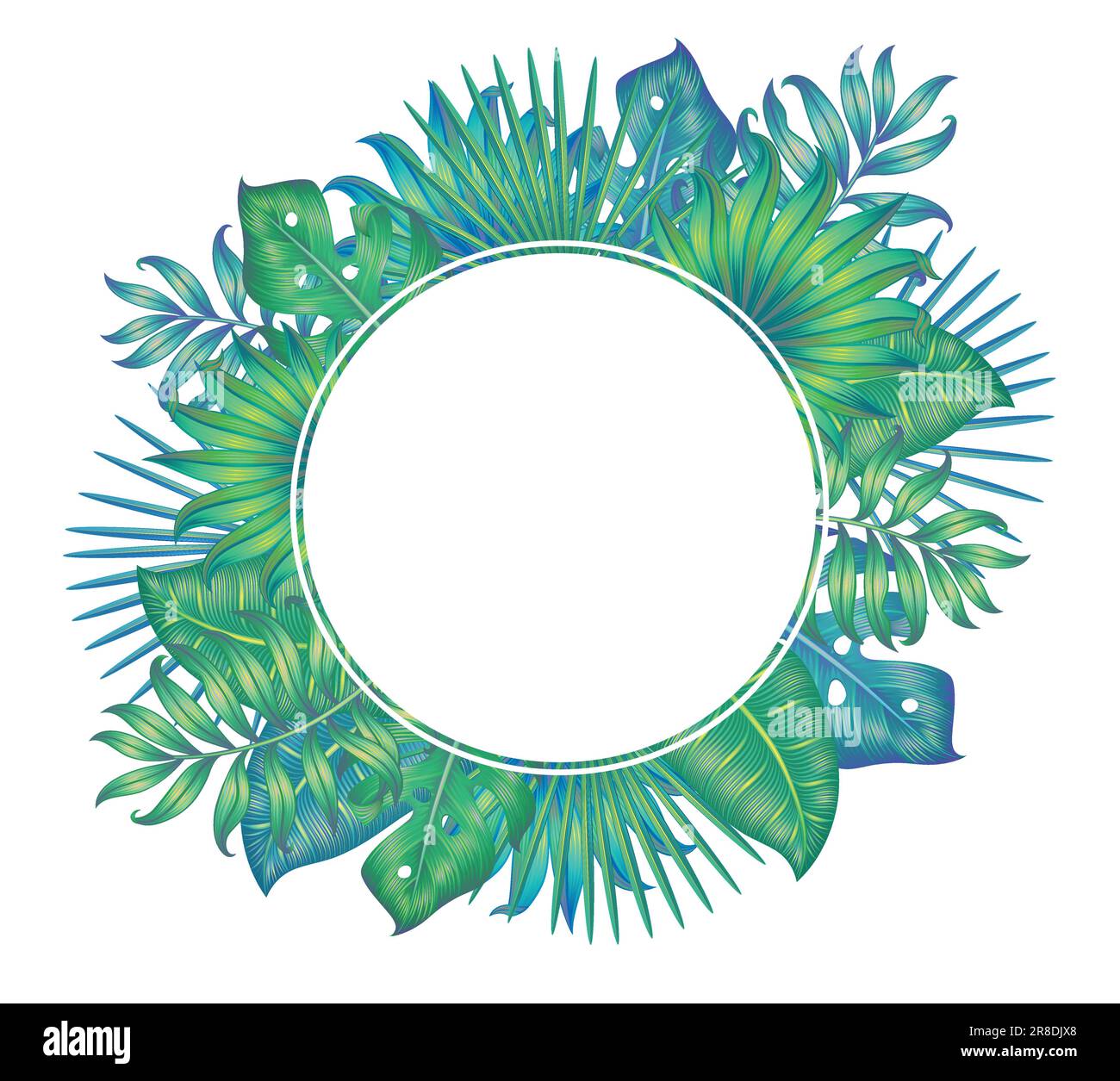 CIrcle with different tropical leaves isolated on white. Vector ...