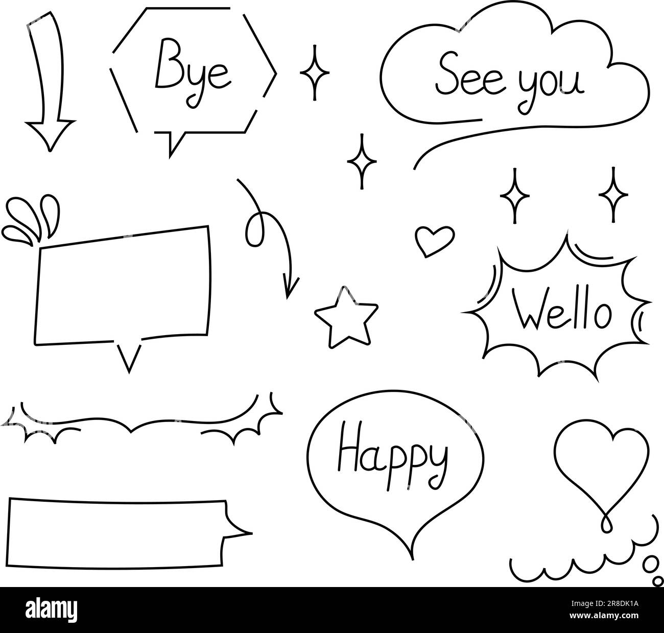 Comic Speech Bubbles Set Vector In Hand Drawn Style Massages And Talk Signs For App Web Stock 