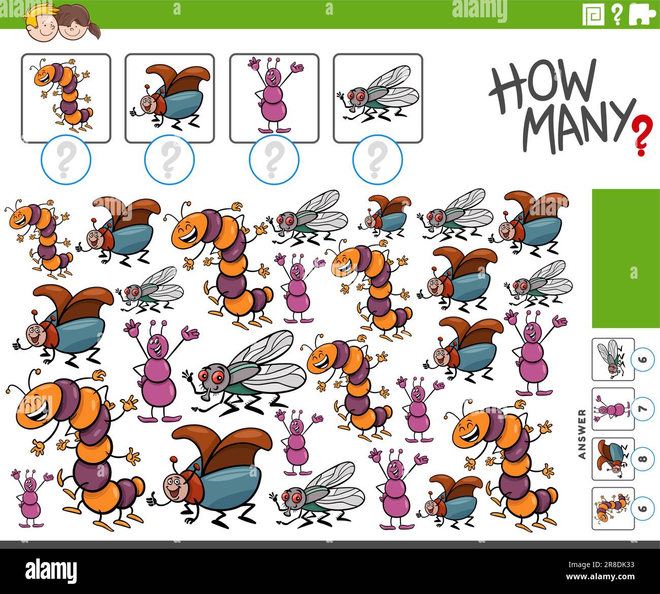 Cartoon illustration of educational counting game with insects animal characters Stock Vector ...