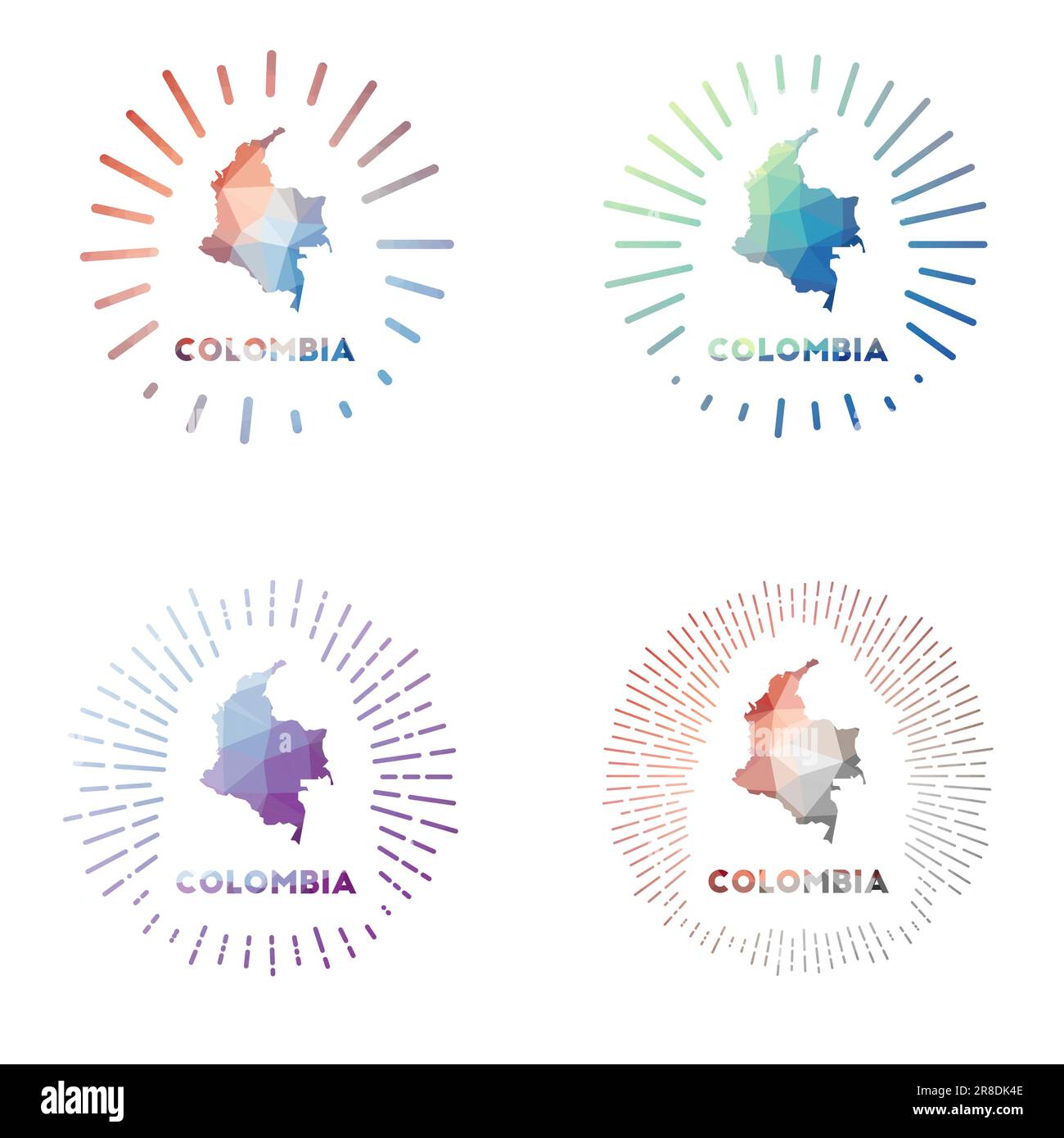 Colombia low poly sunburst set. Logo of country in geometric polygonal ...