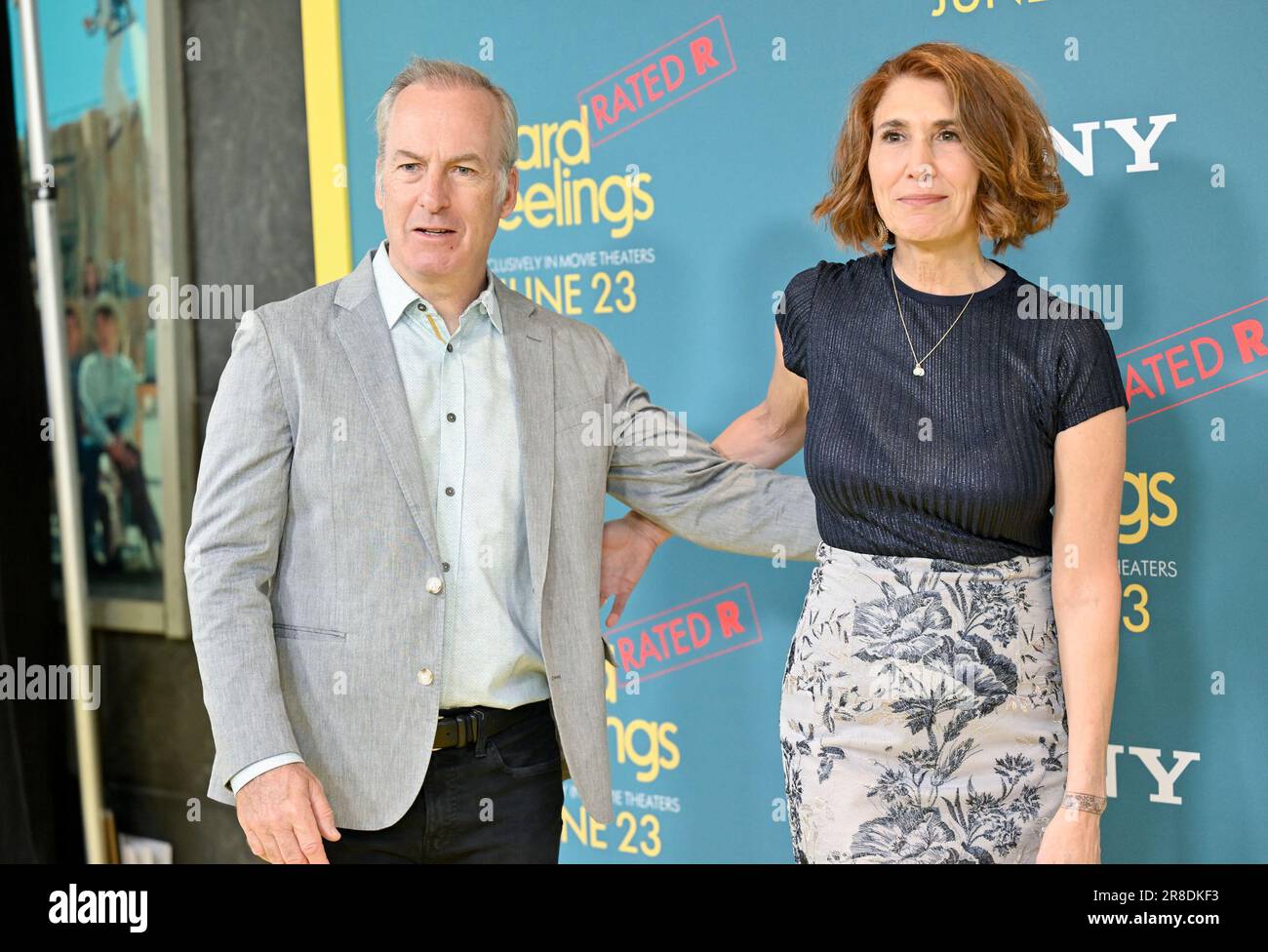 Bob Odenkirk, left, and wife Naomi Odenkirk attend the premiere for "No Hard Feelings" at AMC ...