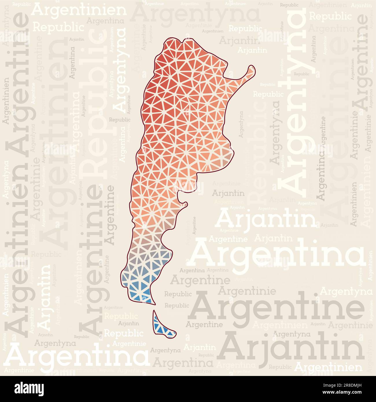 Argentina map design. Country names in different languages and map ...