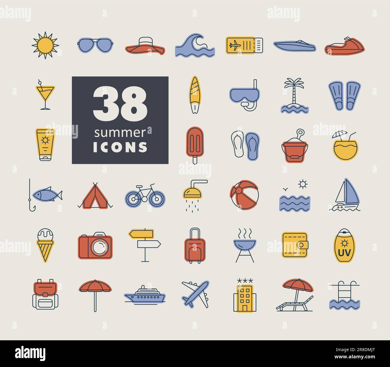 Summer vector isolated icons set. Summertime sign. Graph symbol for ...
