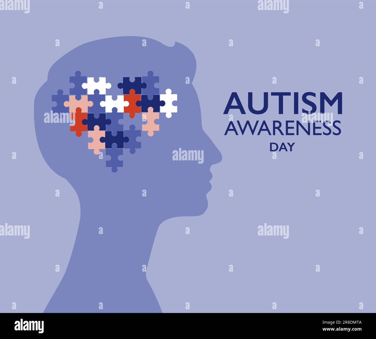 Autism awareness day illustration. Human head profile with heart shaped ...