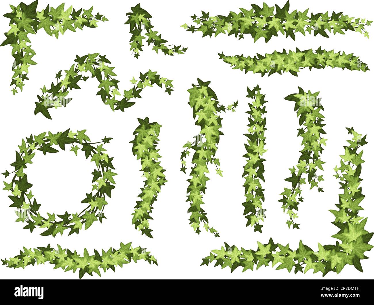 Cartoon green ivy. Creeper tree foliage border, garden decoration ...
