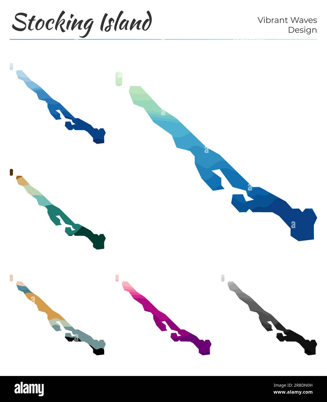Set of vector maps of Stocking Island. Vibrant waves design. Bright ...