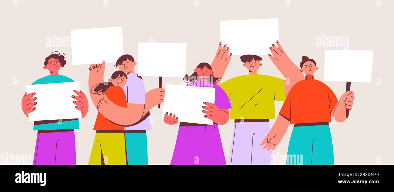 People standing together showing blank white posters Stock Vector Image ...